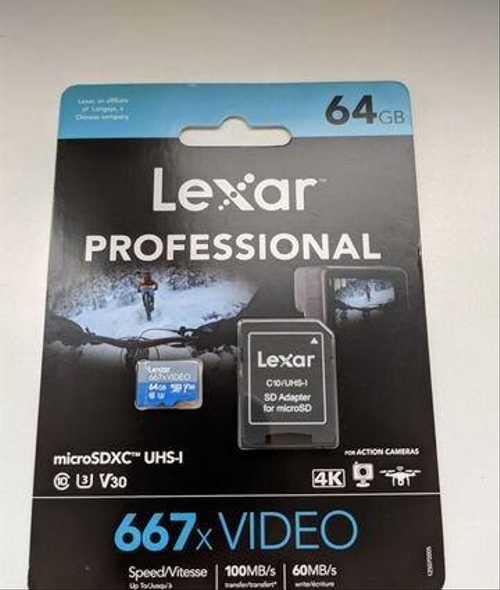 Карта памяти Lexar 667x micro sdxc 64 для 4к видео