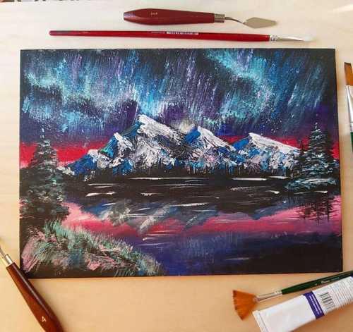 Картина "Северное сияние над горами"