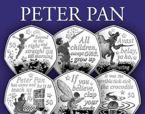 Питер Пен - набор 6 х 50 пенсов 2019 г. о-в Мэн