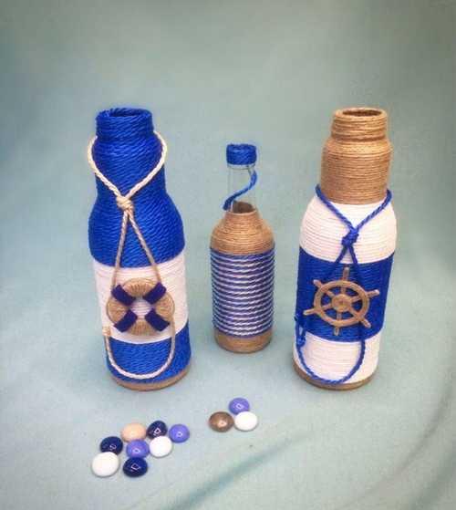 Бутылки декоративные в морском стиле