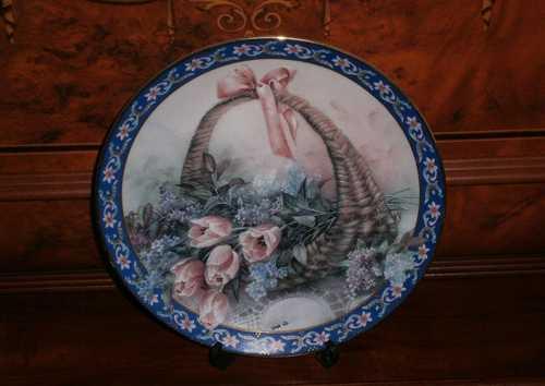 Лена Лю декоративная тарелка Цветы 1992 США