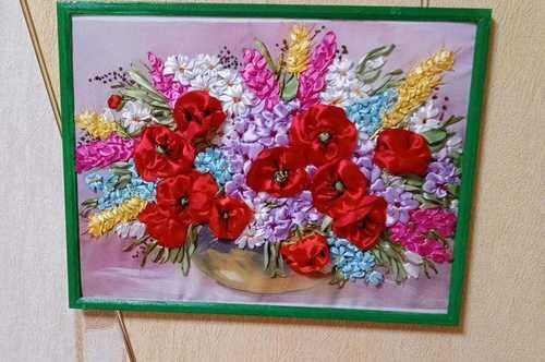 Картина вышитая лентами подарок на любой праздник