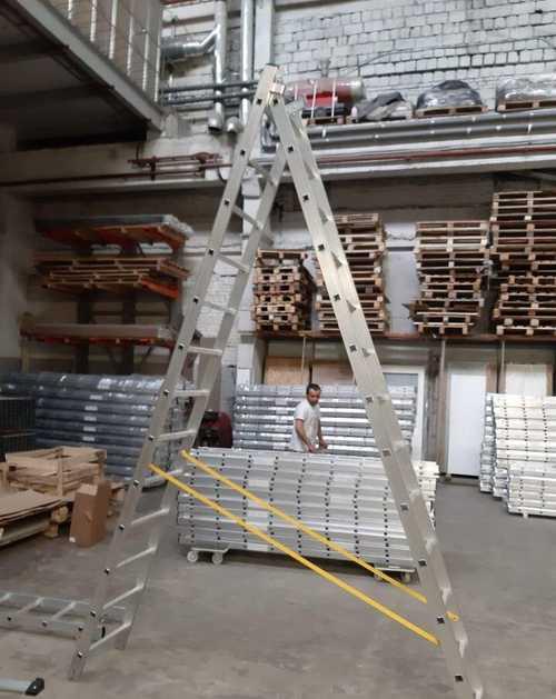 Усиленная трёхсекционная алюминиевая лестница 10 м
