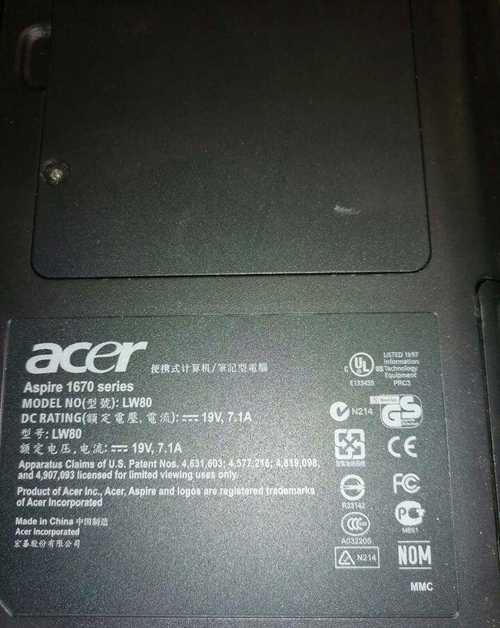 Нотбук Acer aspire 1670 series