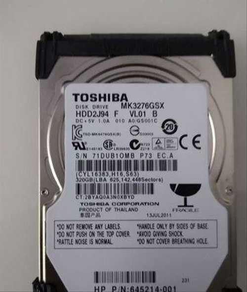 Жесткий диск toshiba MK3276GSX, 320гб, HDD, SATA I