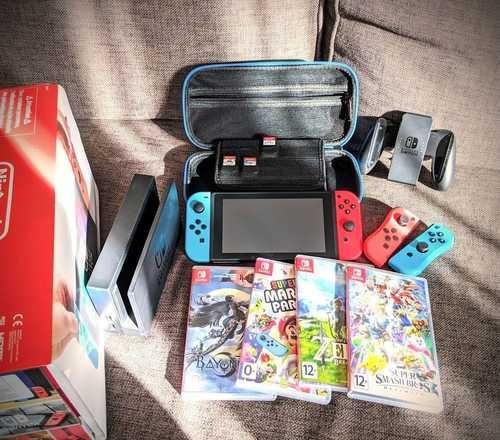 Nintendo Switch + 4 игры + 2 joycon