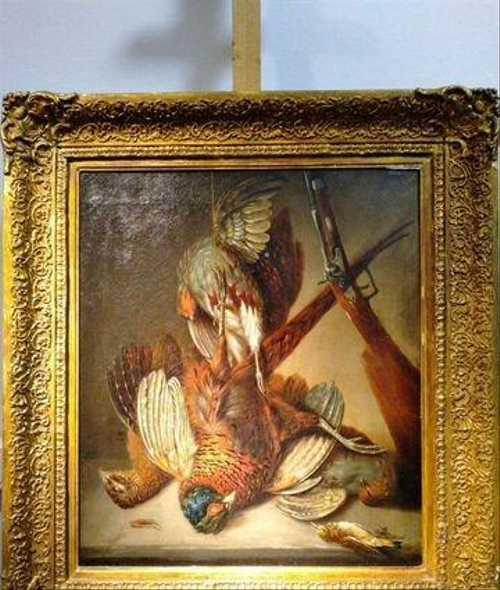 Антикварная картина 19 в. Охотничий натюрморт