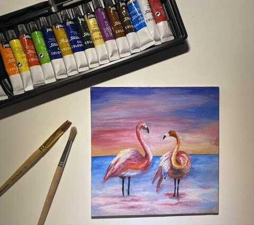Картина маслом на холсте «фламинго»