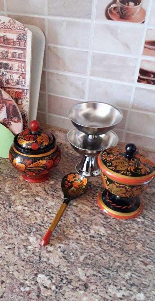 Хохлома СССР Сахарница,ваза под сладости,креманки