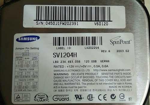 Жёсткий диск Самсунг HDD 120 Гб