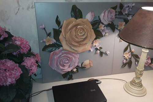 Триптих картина - розы с колибри (60x60см)
