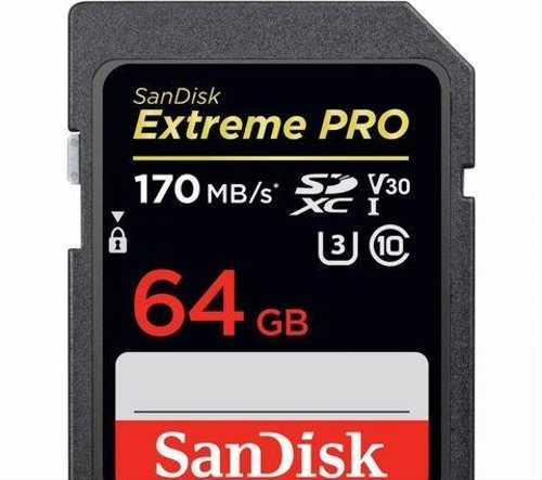 Карта памяти sandisk sdxc extreme pro class 10 uhs i u3 170 90mb s 64gb