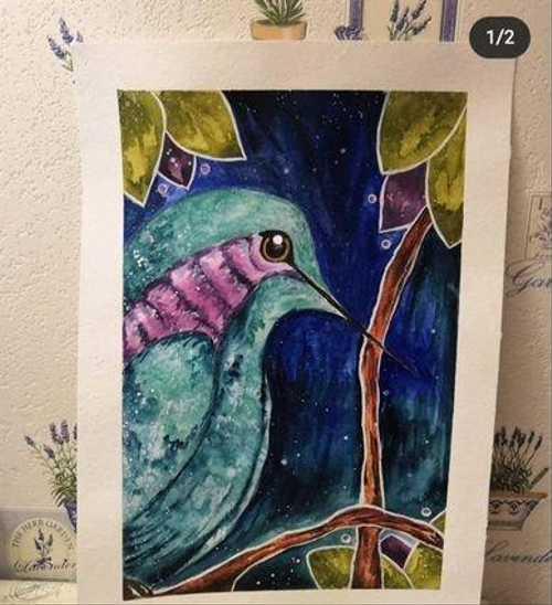 Картина акварель колибри (триптих)