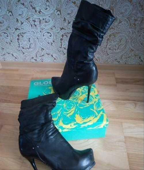 Glossi сапоги демисезонные кожаные черные