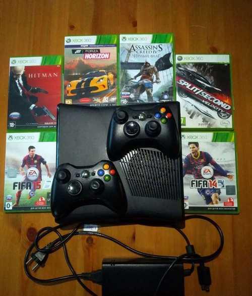Xbox 360 S+Два джойстика+6 игр