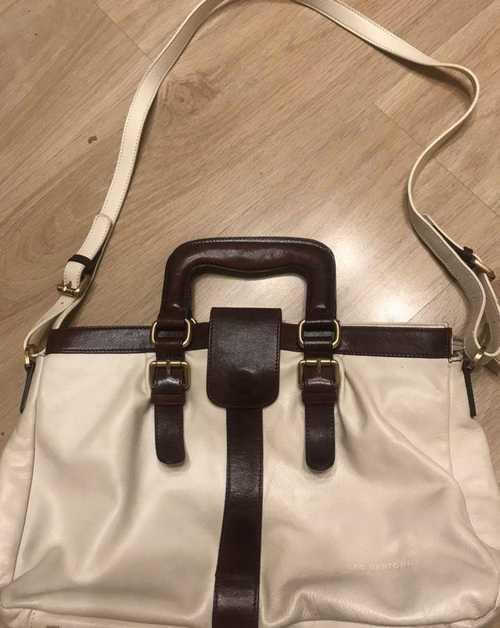 Сумка Leo Ventoni кожаная цвет молочный/коньяк