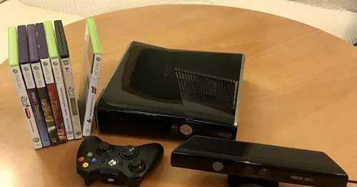 Xbox 360S kinect + геймпад + 6 оригинальных игр