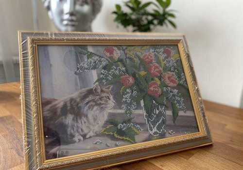 Картина панно декларативное « Кот с цветами»