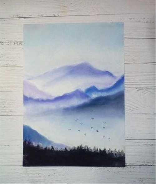 Картина пастелью "Тишина в горах"