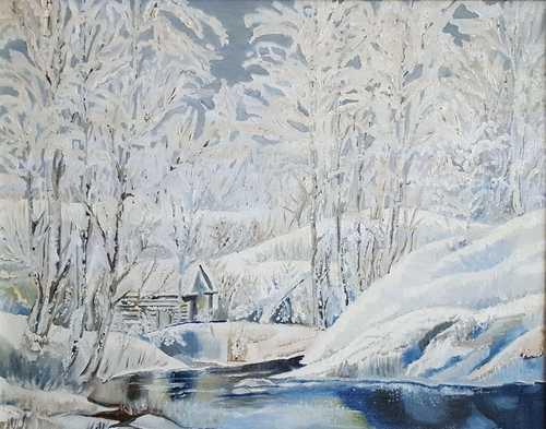 Картина маслом Домик лесника зимний пейзаж маслом