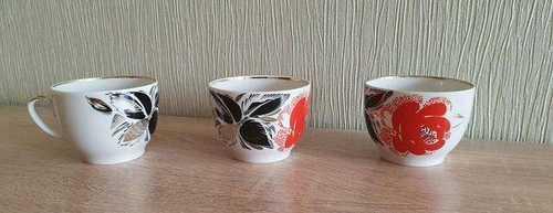 Чайные чашки лфз СССР Красный пион - 3 штуки