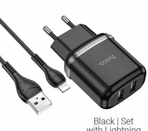 Блочок Hoco N4 2USB + Кабель USB-Lightning, 2.4A