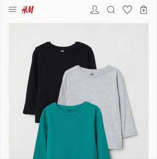 3 футболки с длинным рукавом h&m р. 110-116 новые