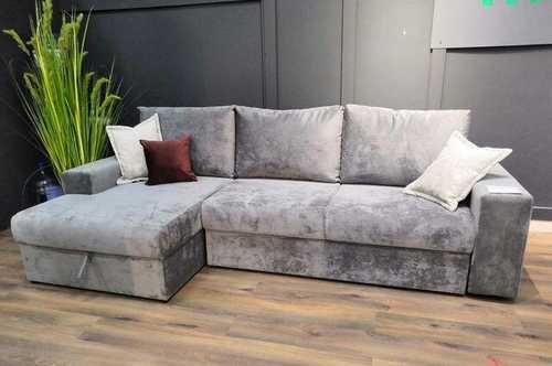 Угловой серый диван современный