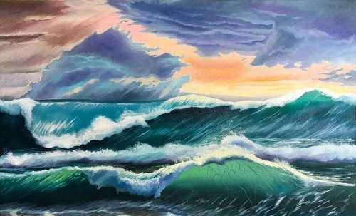 Картина маслом на холсте "Волны океана" новая