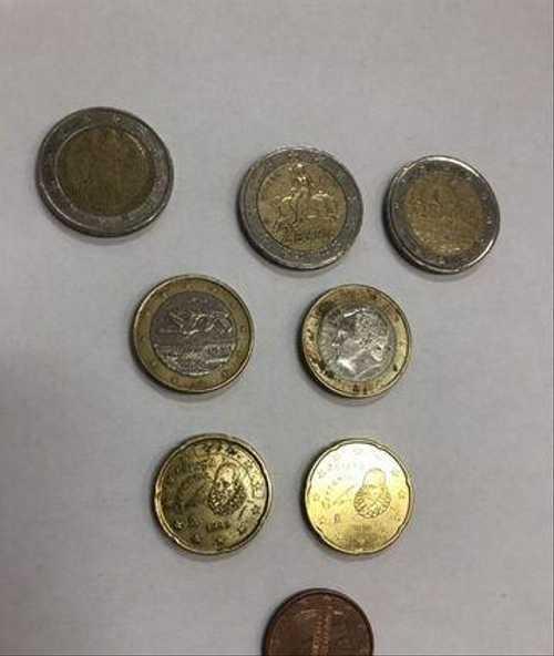 Монеты евро разного номинала