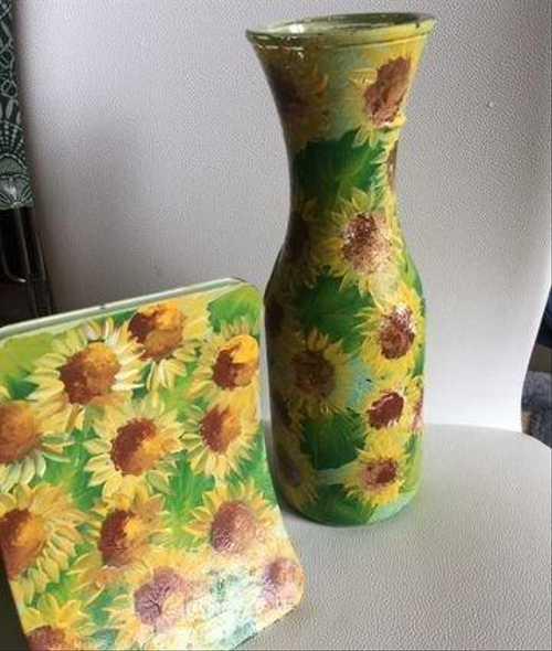 Комплект Салфетница и ваза декупаж