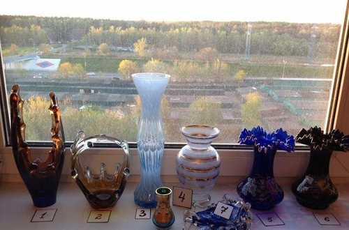 Вазы и вазочки цветное стекло Чехословакия, СССР