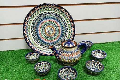 Сервиз чайный малый Узбекская керамика синий