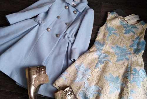 Комплект:пальто,ботинки blumarine, платье и шапка