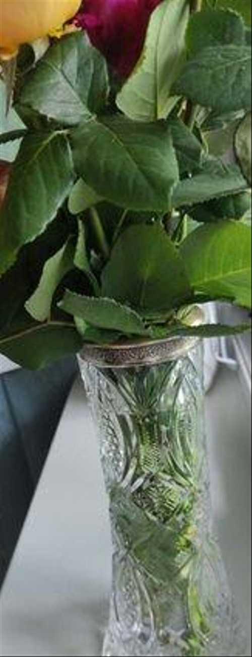 Хрустальная ваза в мельхиоре для цветов