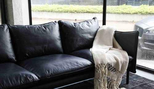 Трехместный диван из кожи в стиле лофт