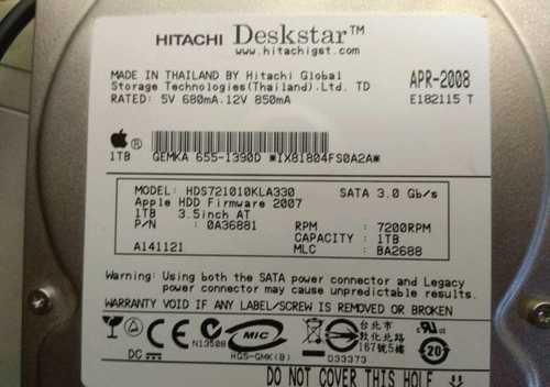 Жесткий диск Apple HDD 1Tb SATA HDS 7200RPM