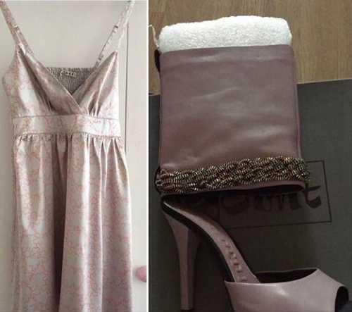 Платье-комбинация и босоножки со стразами