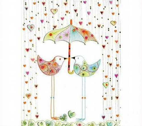 Открытка "Две птички под зонтиком"