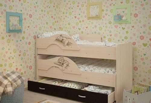 Выдвижная кроватка для 2-х детей Сафари