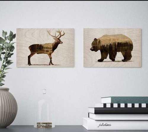 Картины икеа 2шт Бьёрнамо медведь и олень