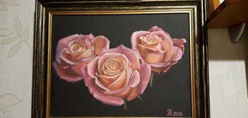 Картина "Розовые розы" 30х40 холст масло