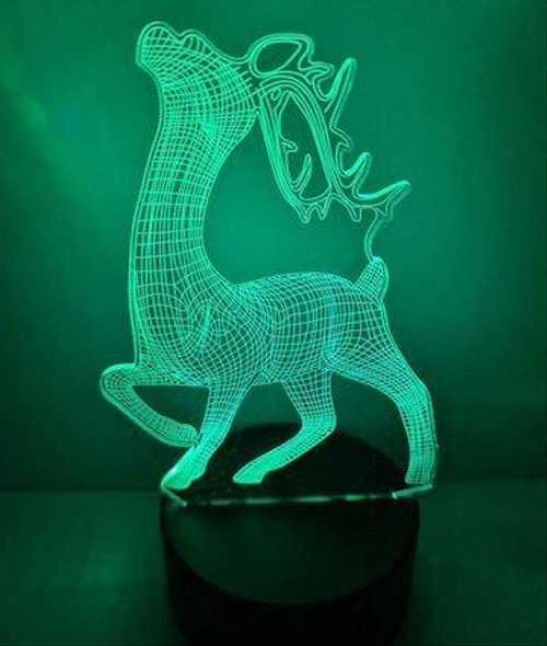 3D ночник, светильник олень