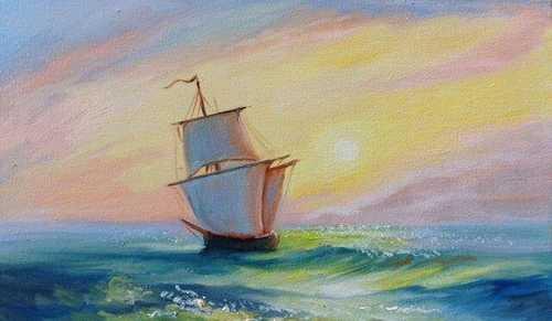 Корабль парусник яхта море картина маслом симфероп