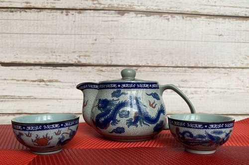Китайский глиняный чайник заварник с пиалами, чайн