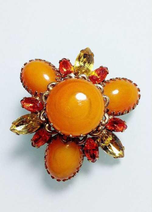 Винтажная брошь Regency с кабошонами. США 1950-е