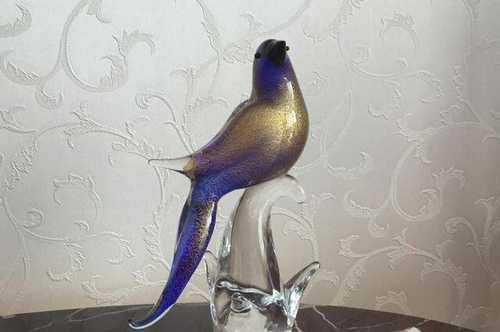 Птица с золотом на цветке, муранское стекло Италия