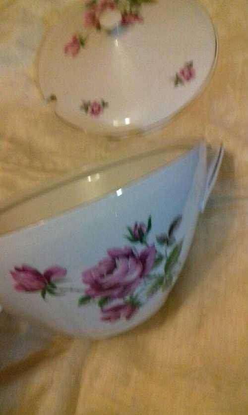 Супница Чехословакия / Блюдце лфз голубое