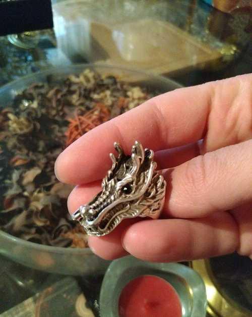 Серебряное кольцо Дракон 925 проба