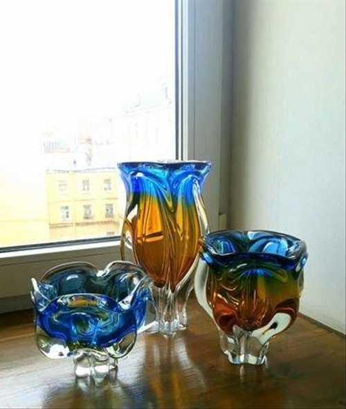Комплект ваз, цветное стекло,Господка,Чехословакия